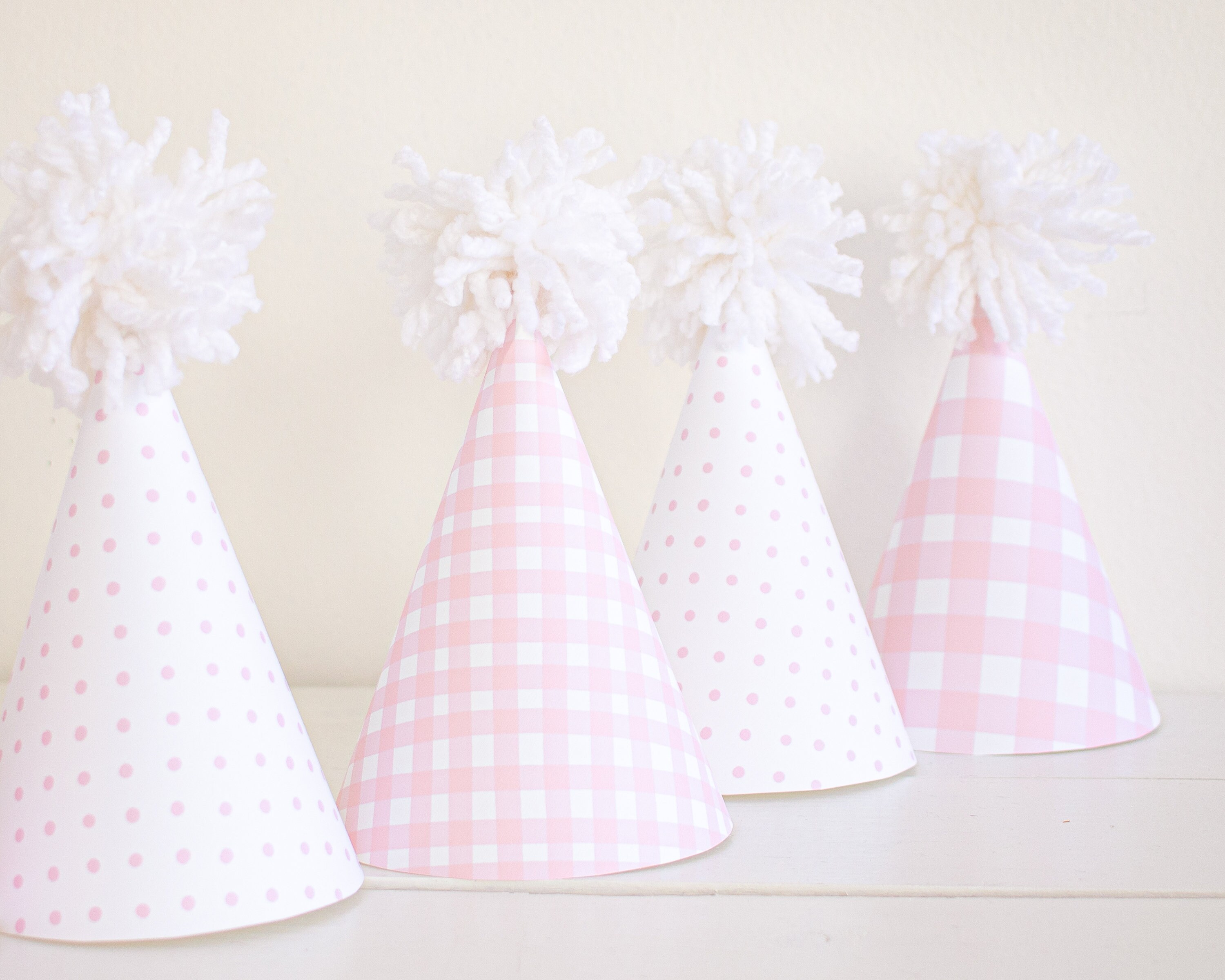 Pink Gingham Party Hat Printable & Pink Dot Party Hat Template - Etsy