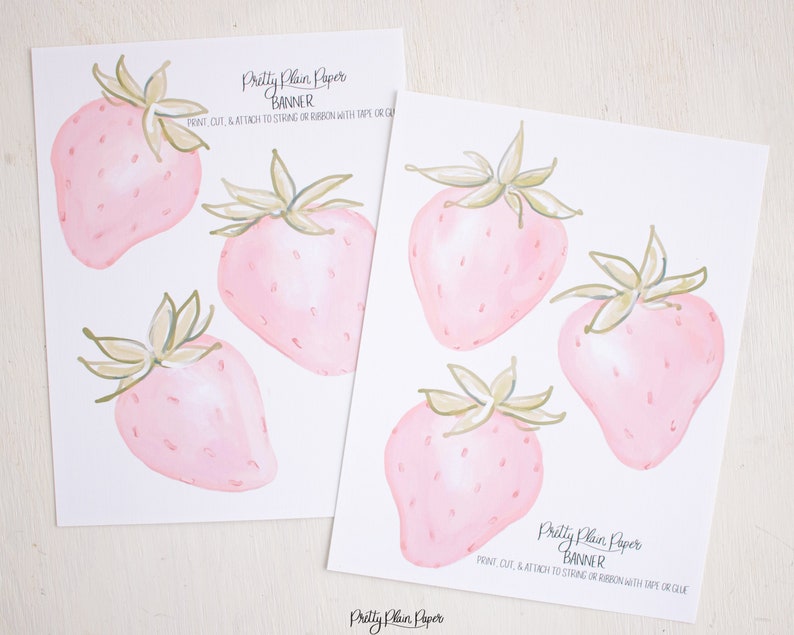 Pink Strawberry Banner - Watercolor Strawberry Printable Banner ...