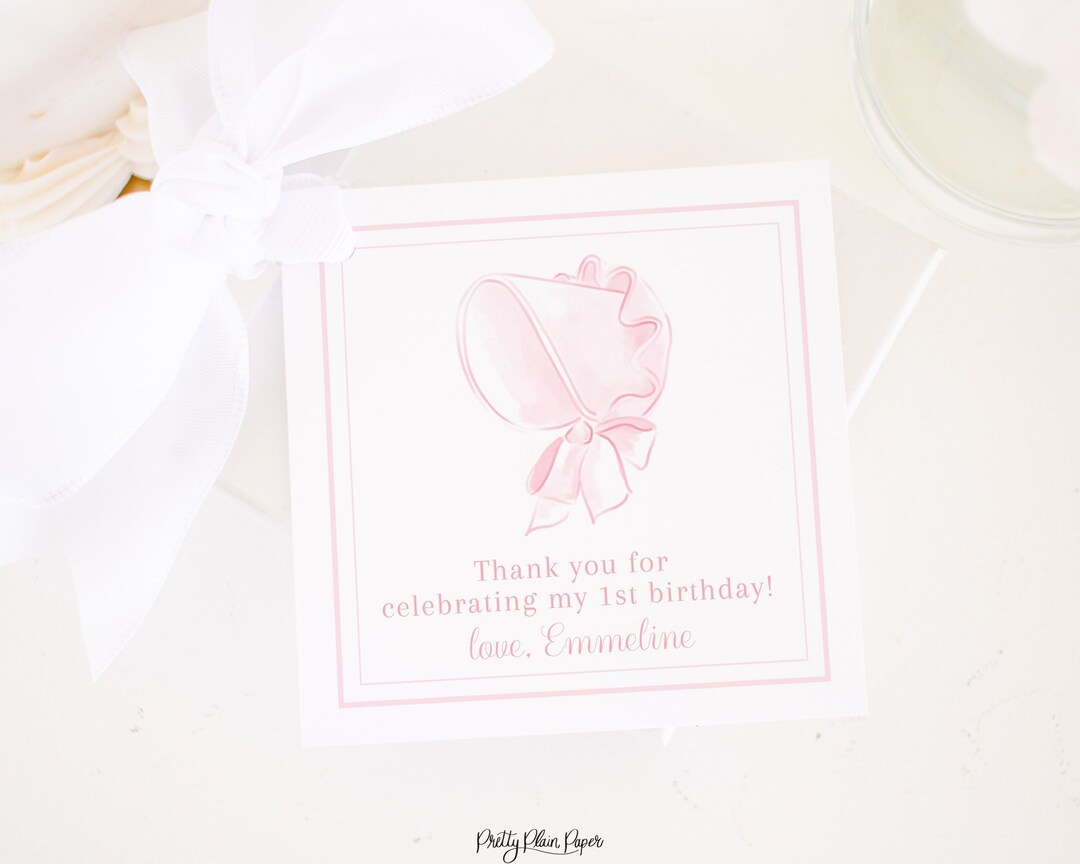 Watercolor Pink Bonnet Favor Tag | 3.5''x3.5'' Printable | Pink Bonnet ...