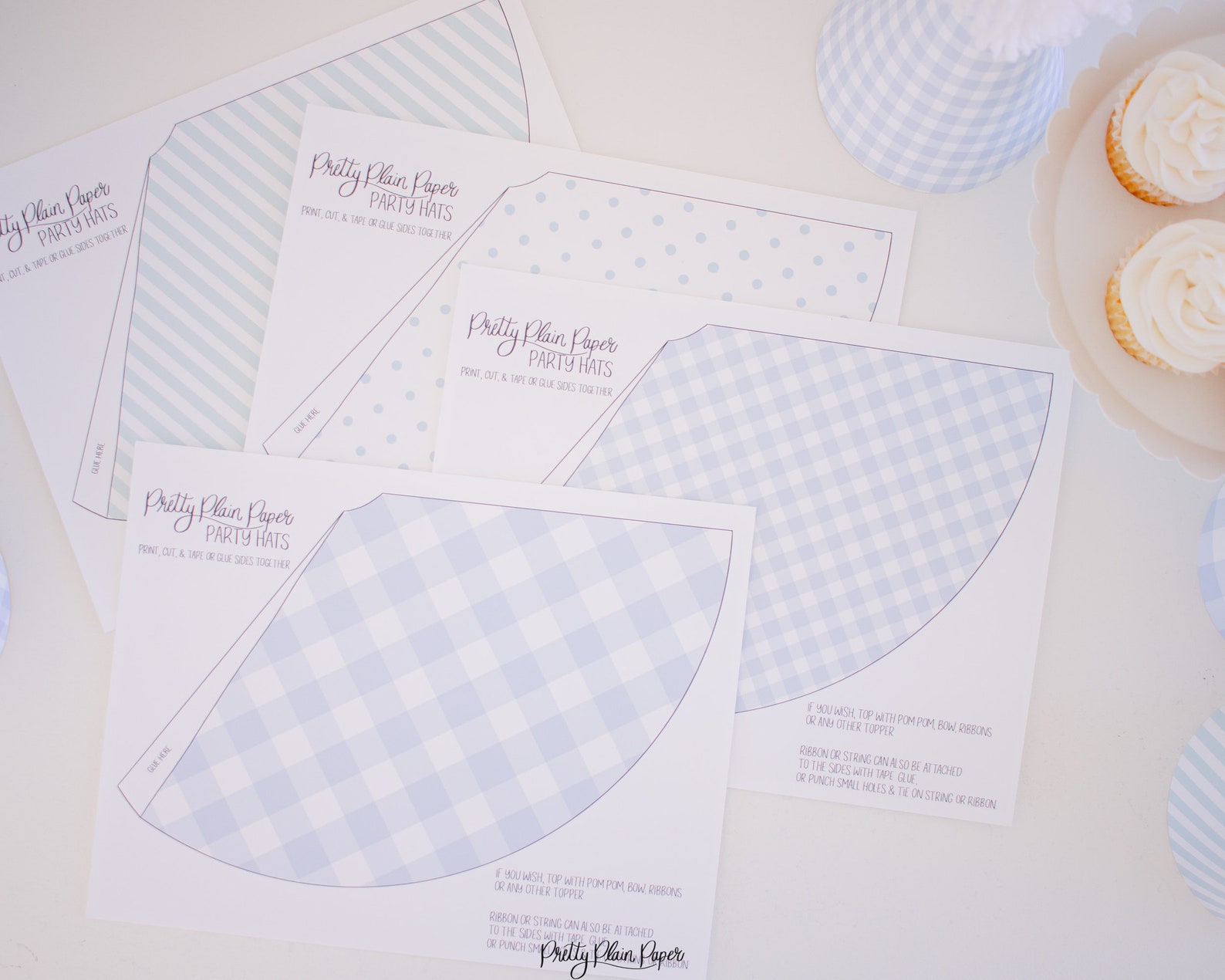 Light Blue Gingham Party Hats Light Blue Pattern Party Hats | Etsy