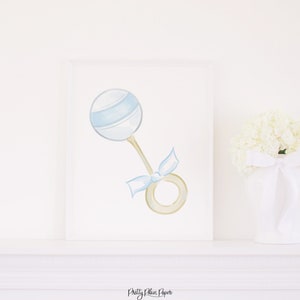 Set of 2 | Watercolor Little Boy Rattle & Shoes | 8x10 or 16x20 ...