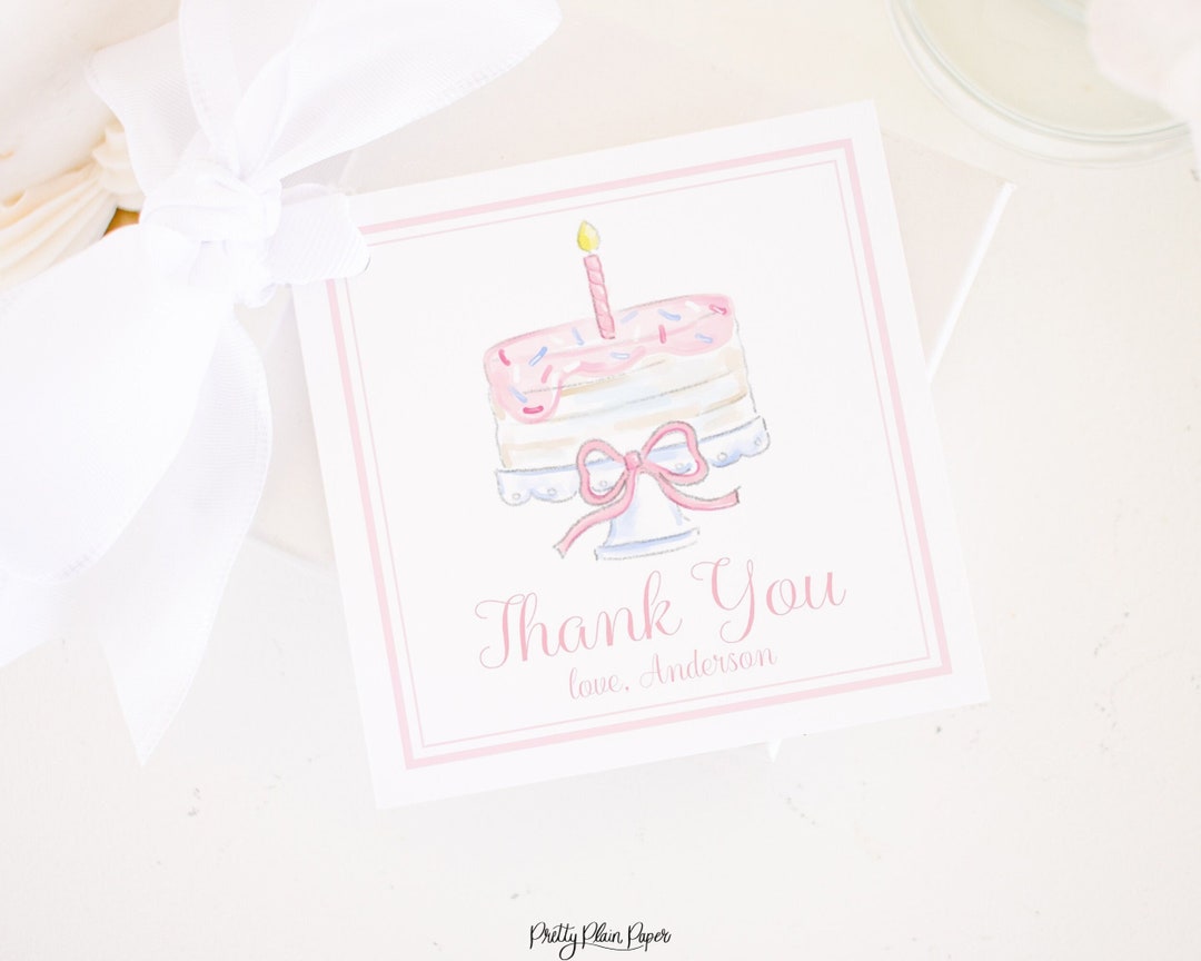 Watercolor Pink Cake With ONE Candle Favor Tag | Pink First Birthday ...