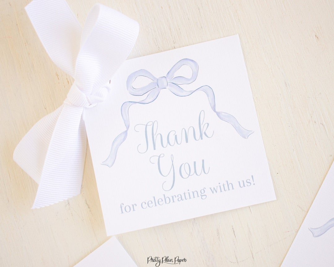 Watercolor Blue Bow Favor Tag | Watercolor Printable Digital Download ...
