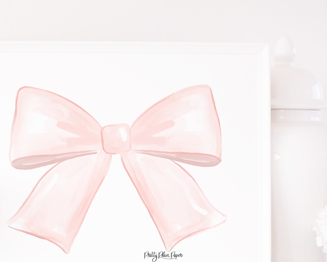 Watercolor Pink Bow Horizontal Print 8x10 or 16x20 | Etsy