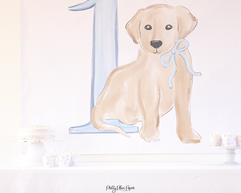 Puppy Dog First Birthday Birthday Backdrop Poster Printable | Etsy