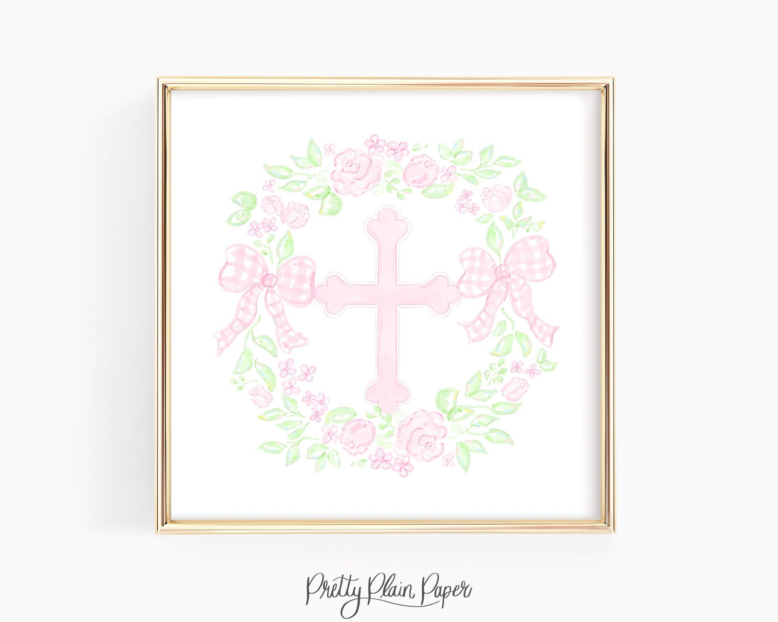 Watercolor Cross Print | 5x5 | Printable | Floral Cross With Bows ...