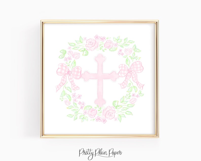 Watercolor Cross Print | 5x5 | Printable | Floral Cross With Bows ...