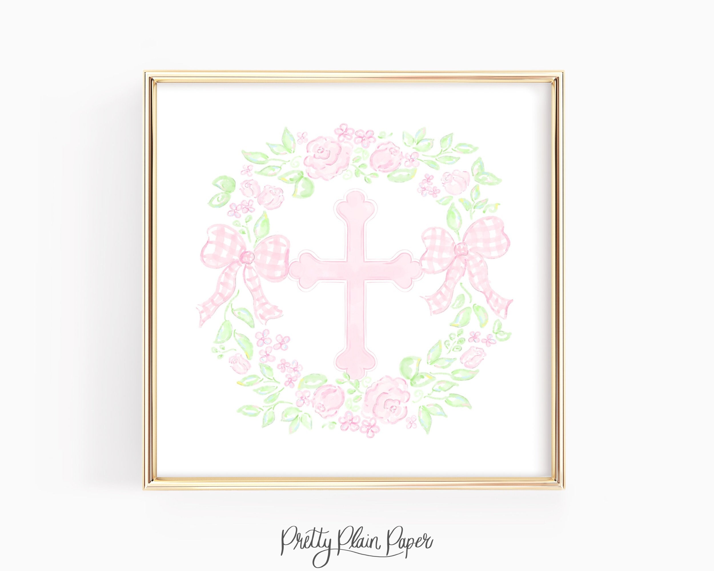 Watercolor Cross Print | 5x5 | Printable | Floral Cross With Bows ...