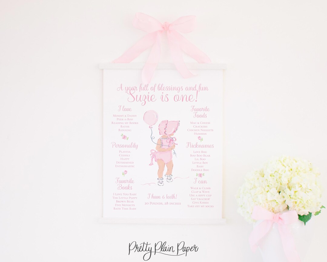 My First Year Sign | 16x20 | Printable | Watercolor Little Girl ...