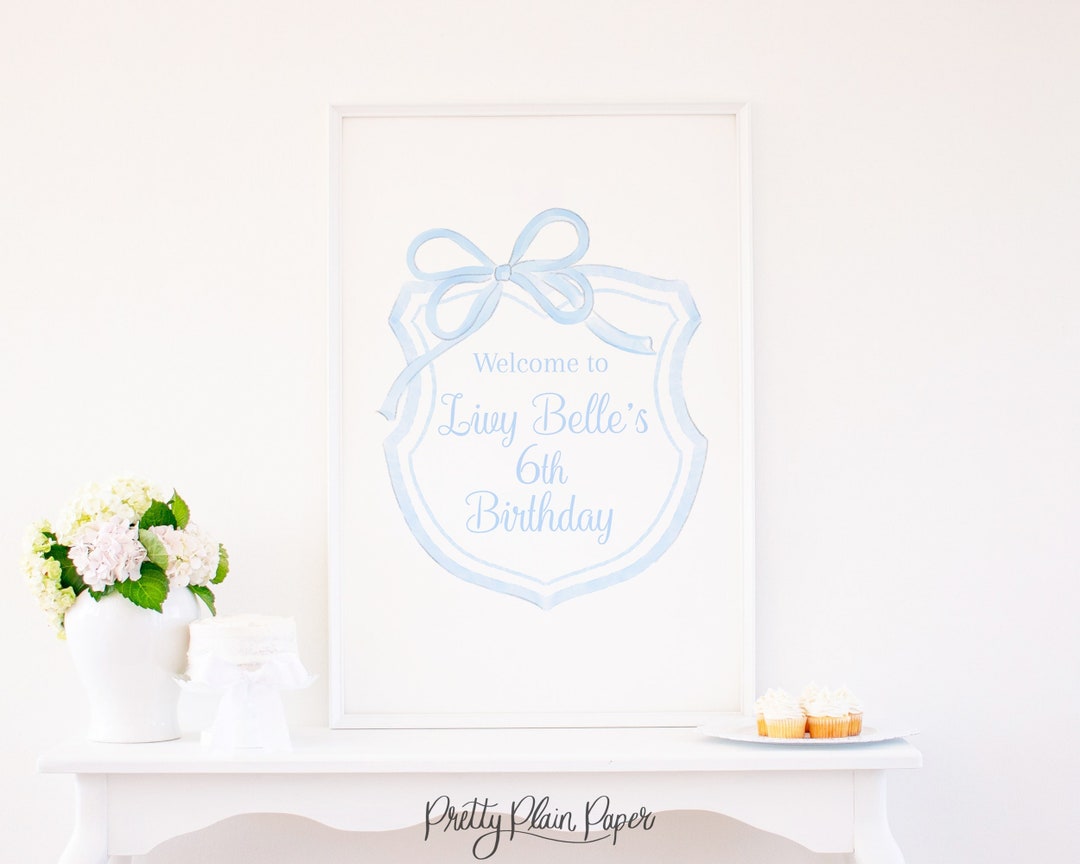 Watercolor Blue Bow Crest Welcome Sign | 24x36 Printable | Pretty Blue ...