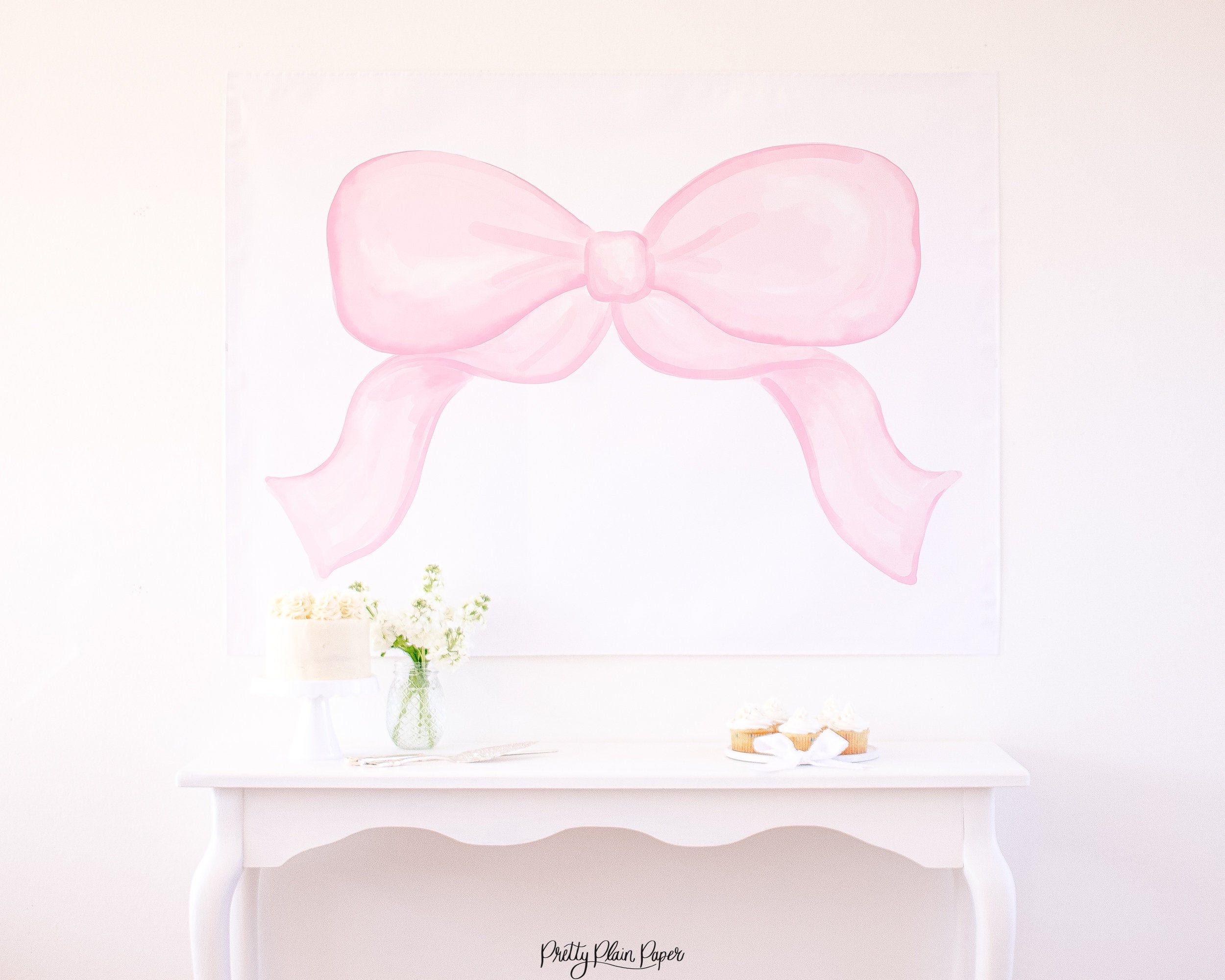 Watercolor Pink Bow Backdrop Pink Bow Birthday Pink Bow | Etsy