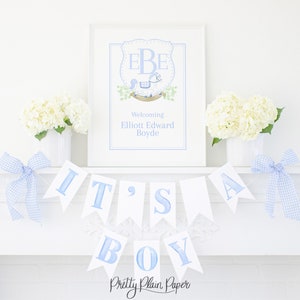 Blue Watercolor 'it's a Boy' Banner | Printable PDF | Watercolor It's a ...