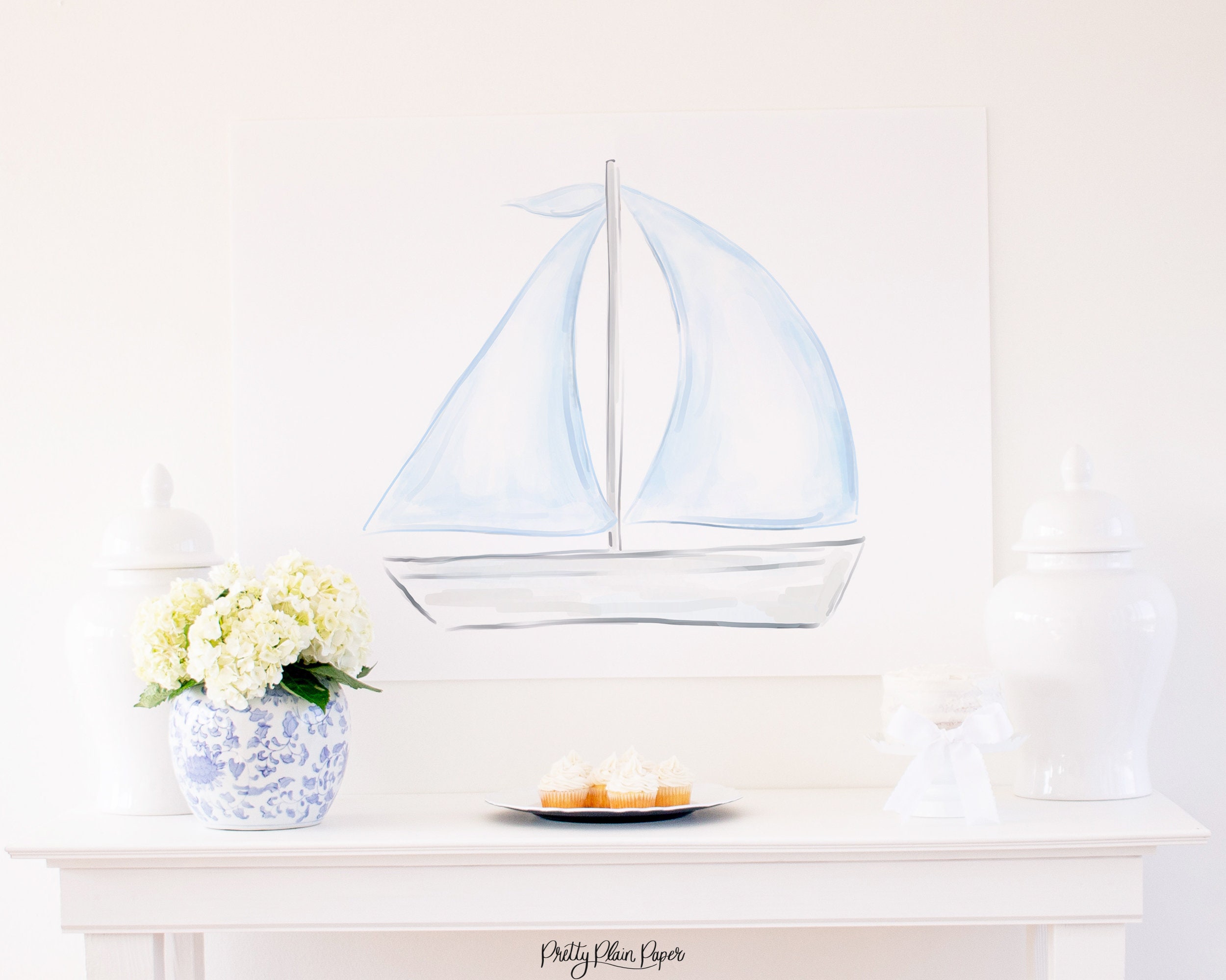 Watercolor Sailboat Backdrop 36x48 Printable Download - Etsy