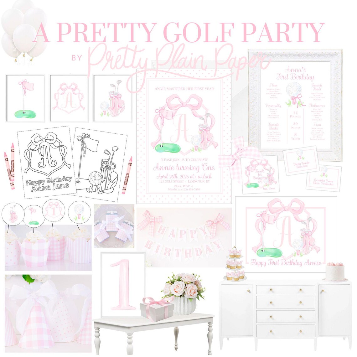 Cupcake Toppers | Printable | Pink Golf Party | Pink Crest With Bow ...