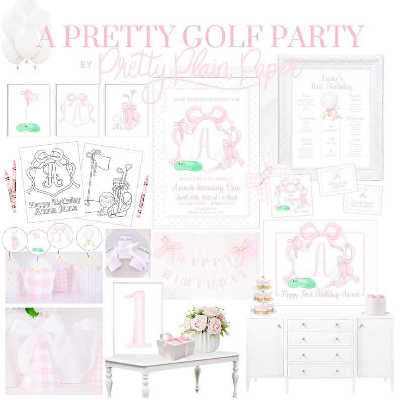 Cupcake Toppers | Printable | Pink Golf Party | Pink Crest With Bow ...