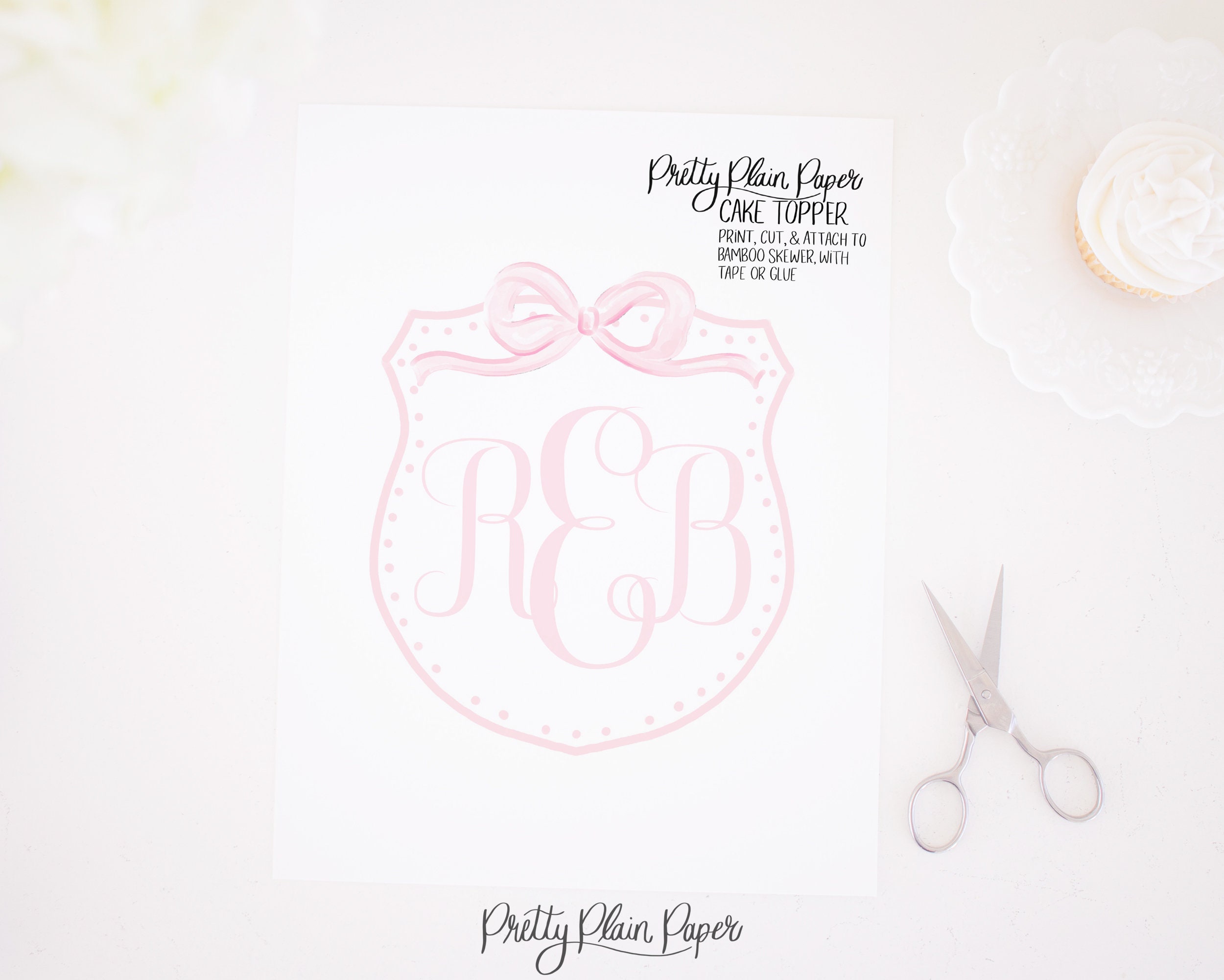 Watercolor Monogram Crest Cake Topper | Printable | Pink Monogram Crest ...