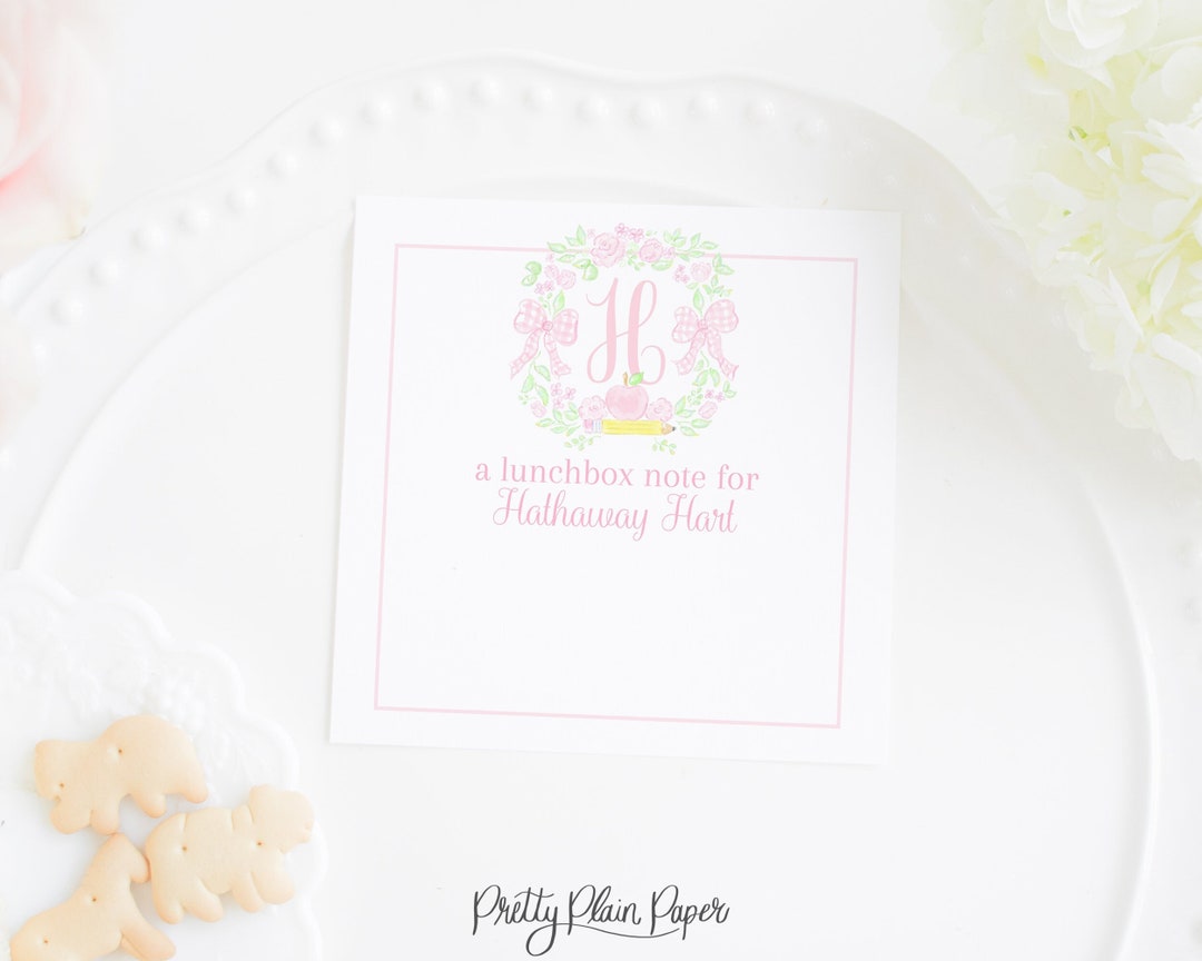 Lunchbox Note With Watercolor Monogram Crest | 5x5 Printable Download ...