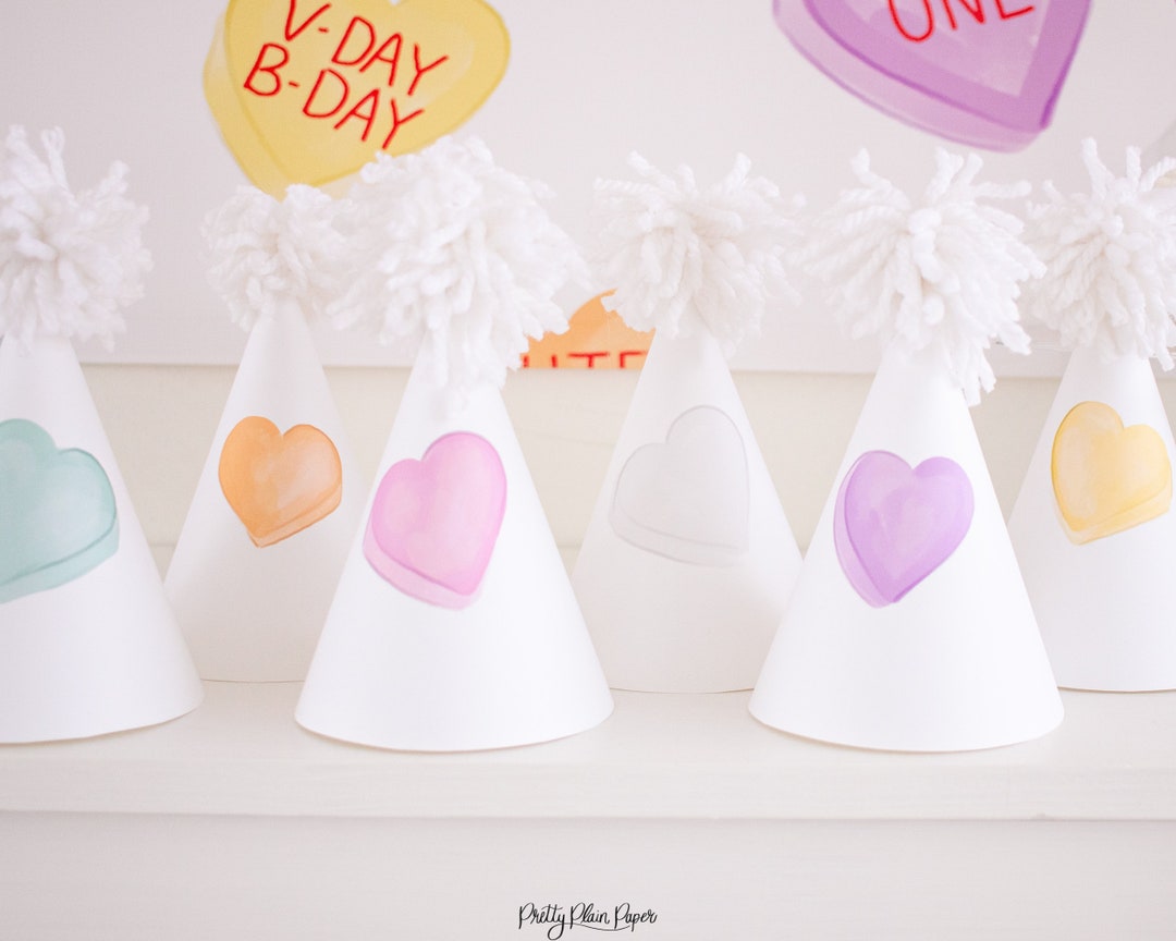 Conversation Hearts Party Hats Printable DIY | Candy Hearts Party ...