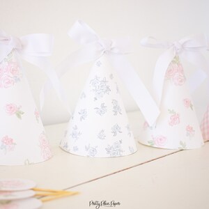 Pink Gingham Party Hat Printable Pink Floral Party Hat | Etsy