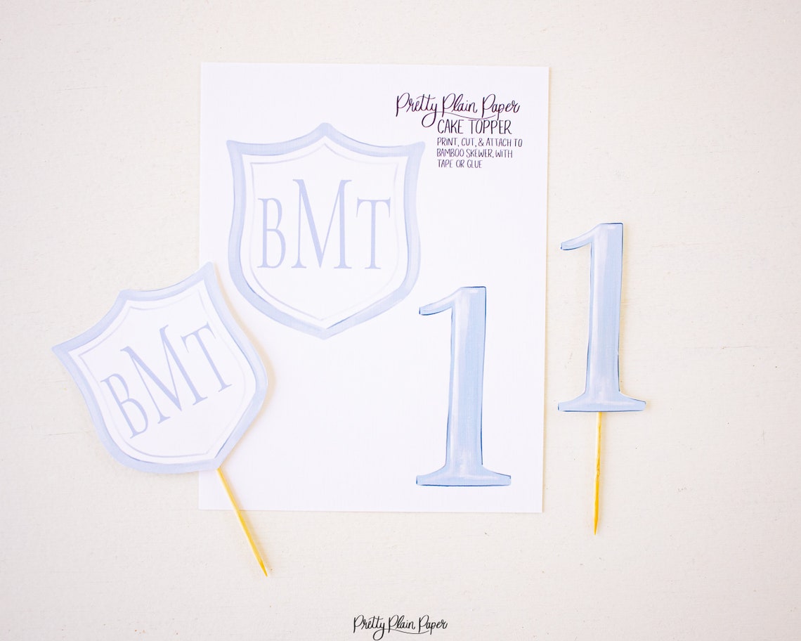 Watercolor Blue ONE Cake Topper & Monogram Blue Crest Cake - Etsy