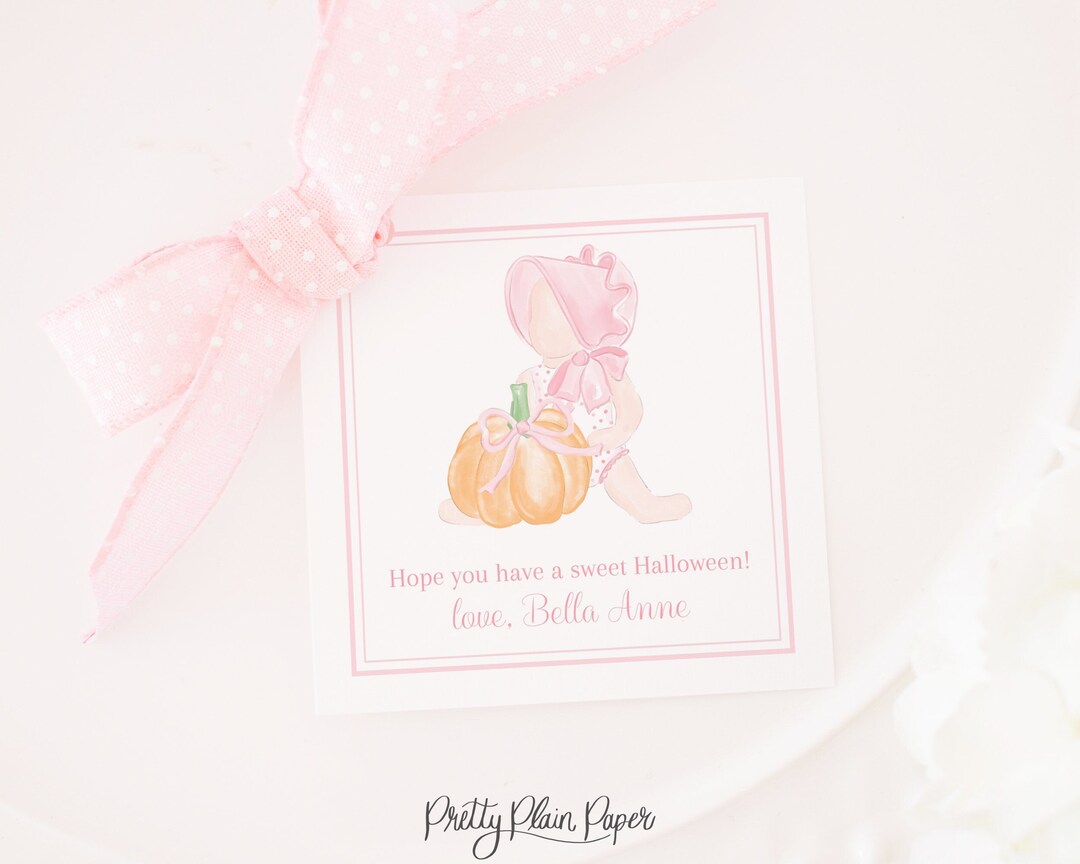 Watercolor Little Girl | Bonnet & Pumpkin | 3.5x3.5 Printable ...