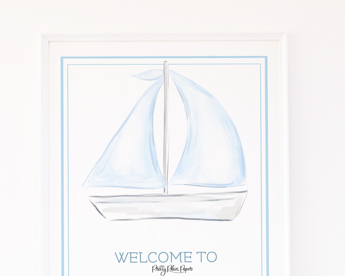 Watercolor Sailboat Sign | Editable Wording | Blue Sailboat Welcome ...