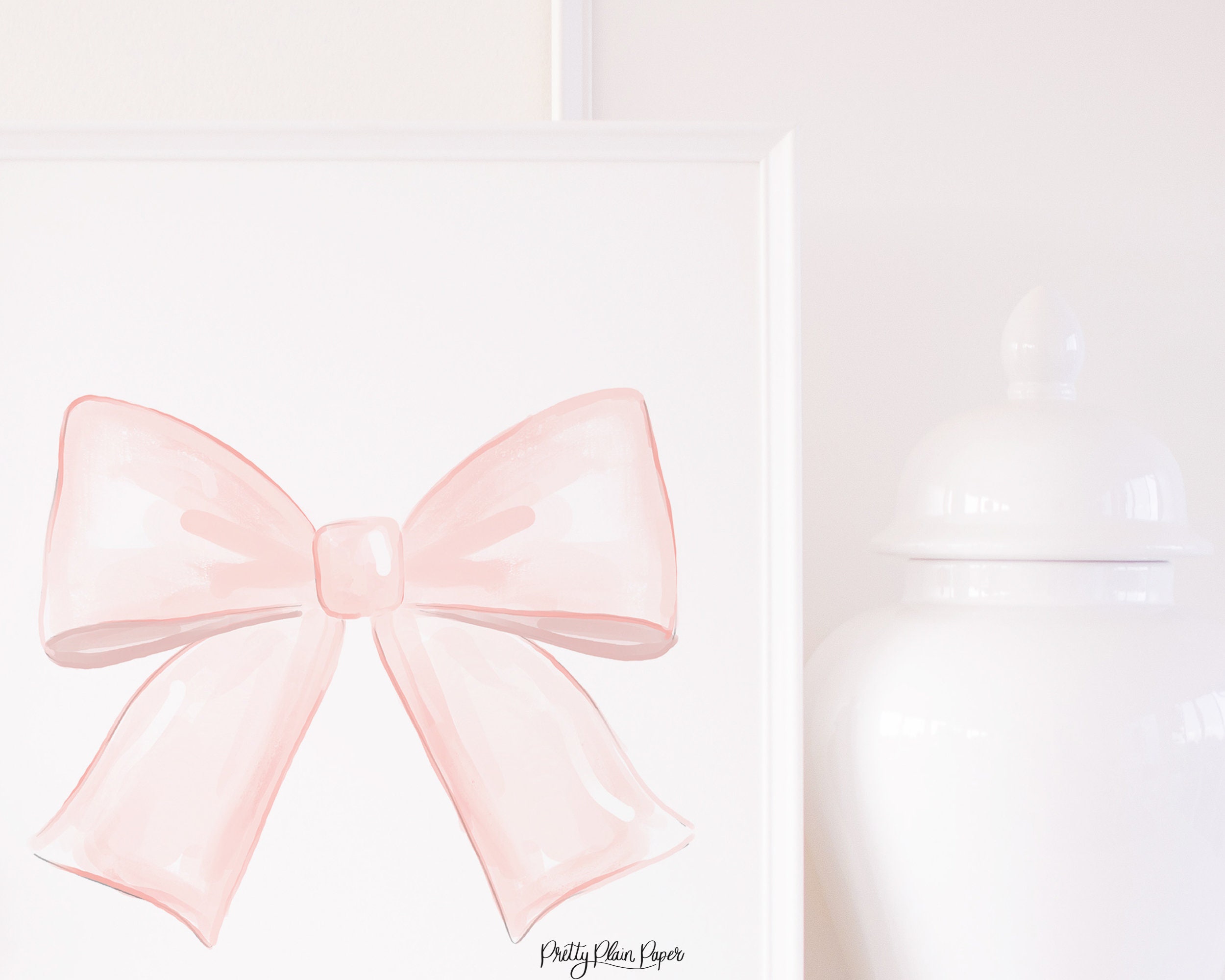 Watercolor Pink Bow Artwork Print 8x10 or 16x20 Printable | Etsy