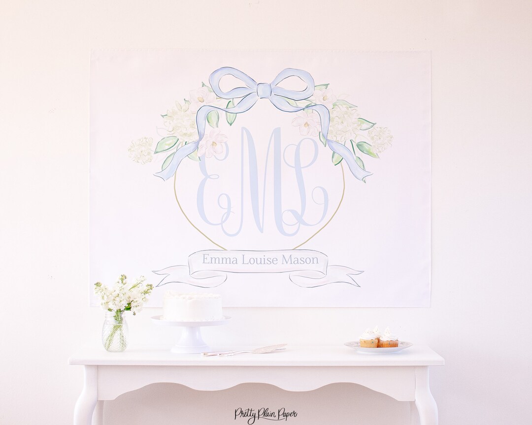 Watercolor Blue Floral Crest Backdrop | Printable Download | Watercolor ...