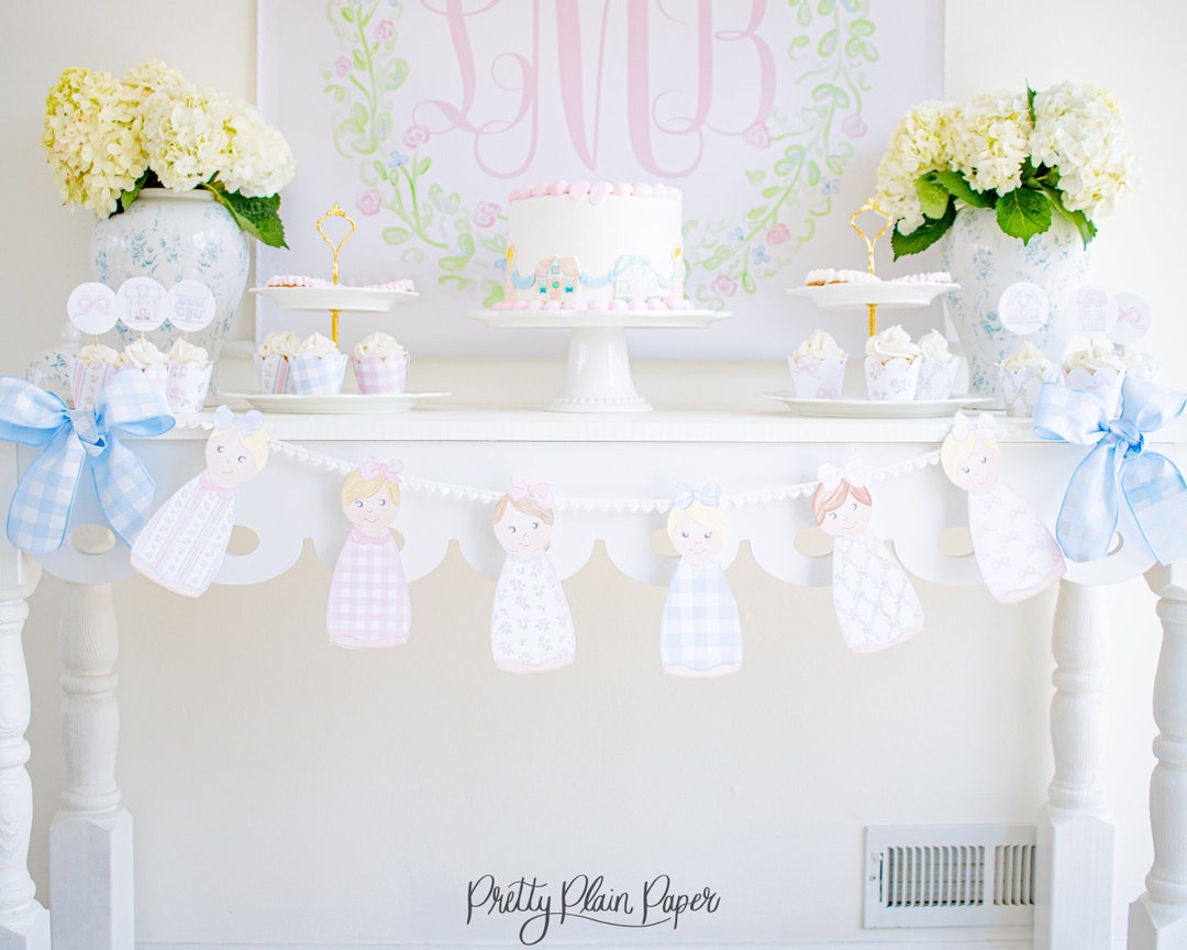 Watercolor Peg Doll Banner | Printable Download | Watercolor Wooden Peg ...