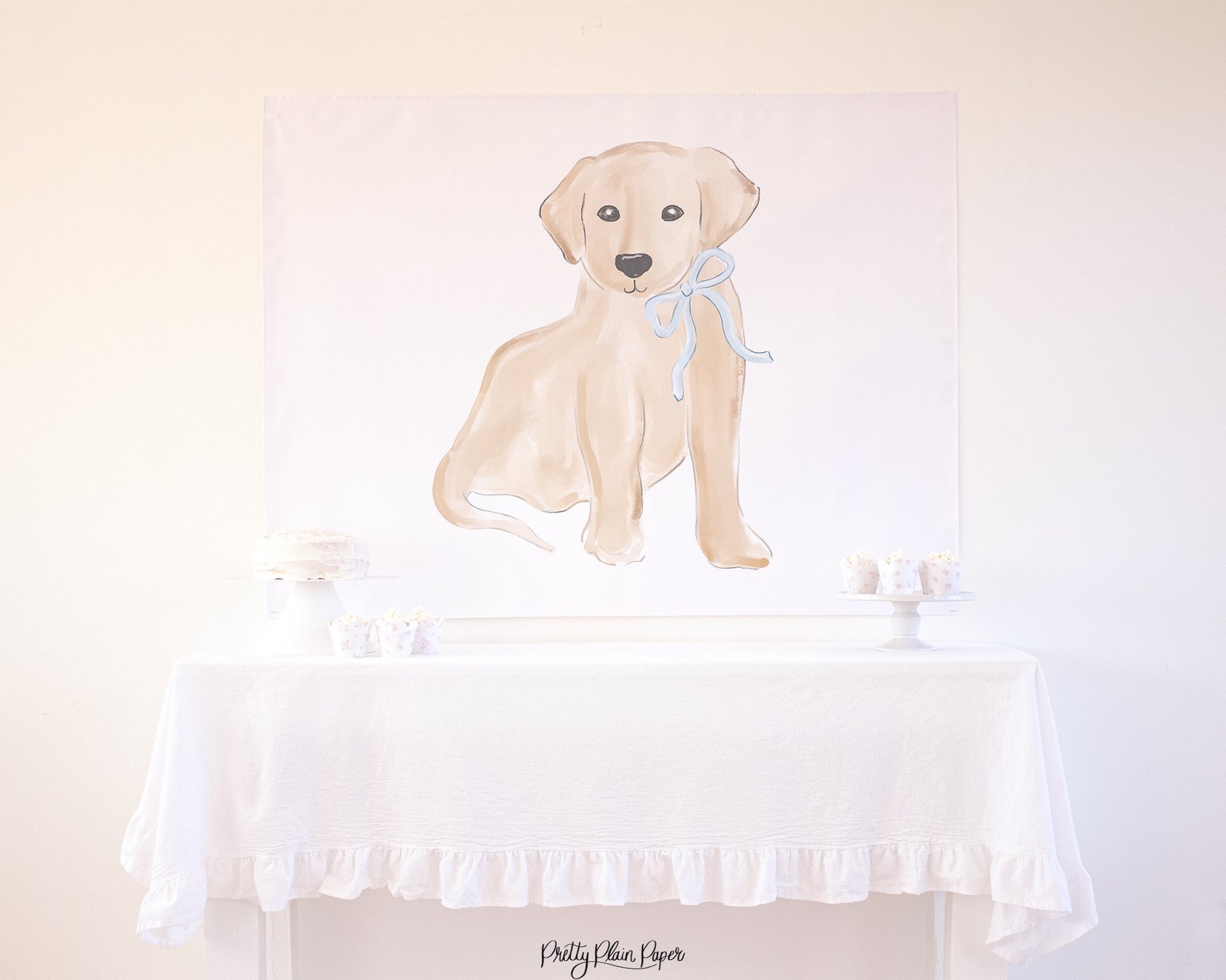 Watercolor Puppy First Birthday Birthday Backdrop Poster | Etsy