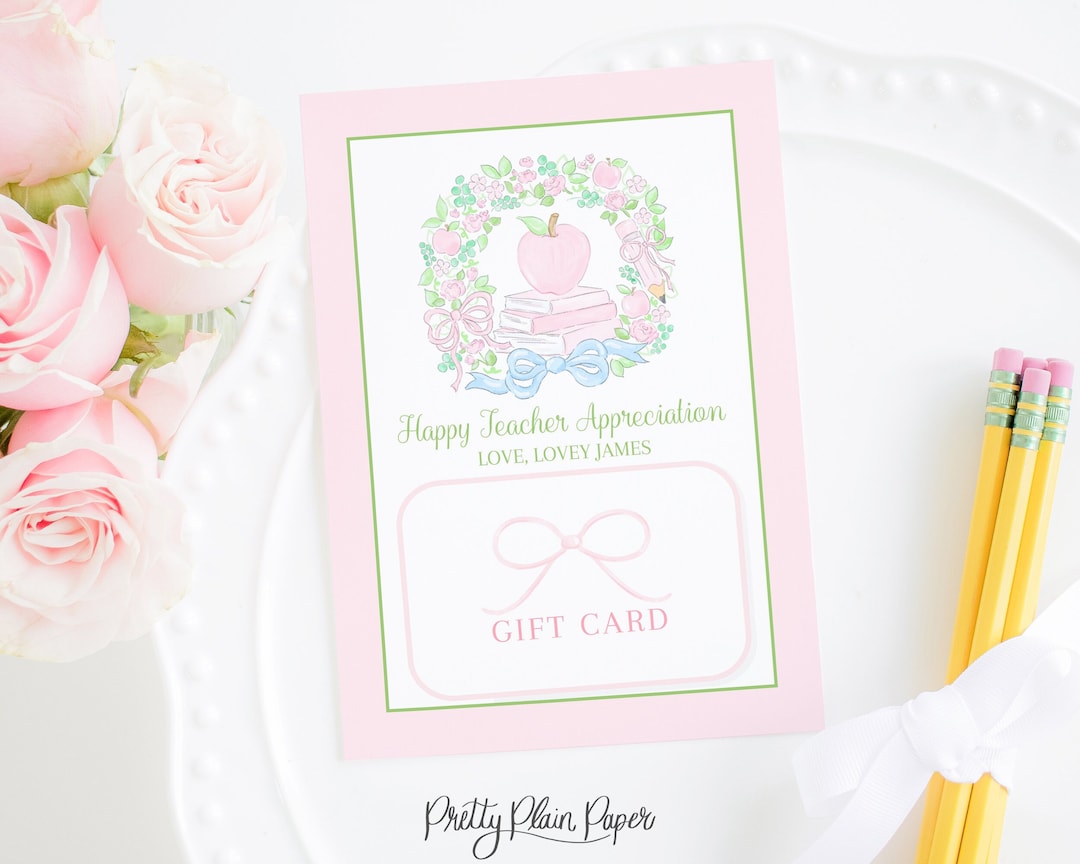 Teacher Appreciation | Gift Card Holder With Wreath and Bow | Pink ...
