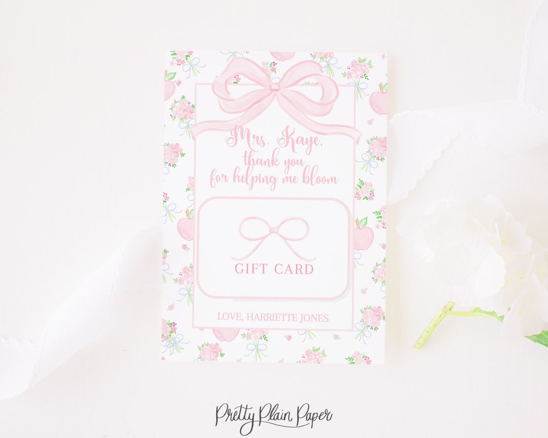 Teacher Appreciation | Gift Card Holder | Florals & Apples | Pink ...