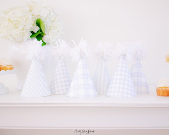 Light Blue Gingham Party Hats Printable Download 3003 3004 | Etsy