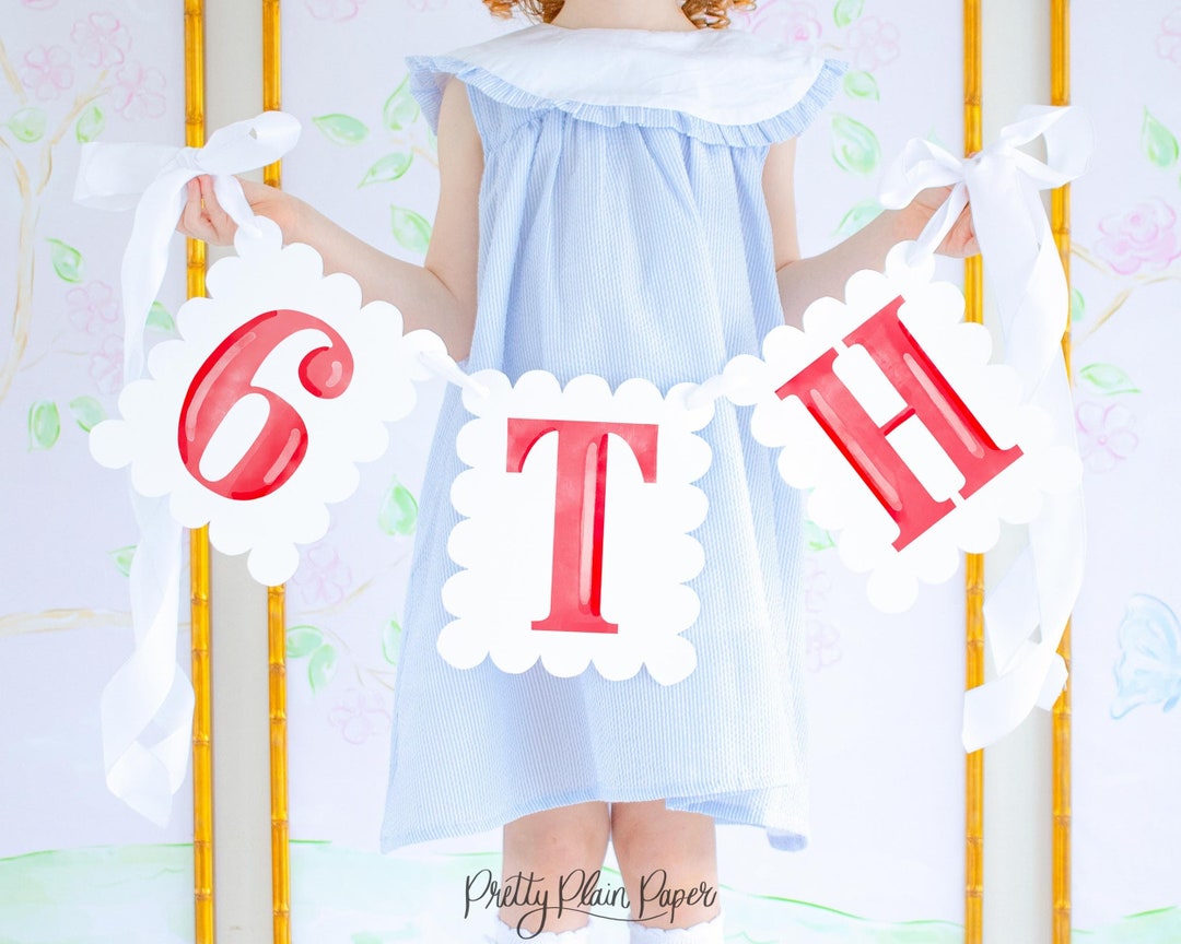 6th Grade Banner | Watercolor Red Scallop Edge Banner | PDF Printable ...