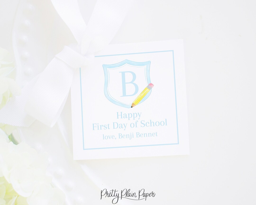 First Day of School Crest Gift Tag & Watercolor Pencil | 3.5x3.5 ...