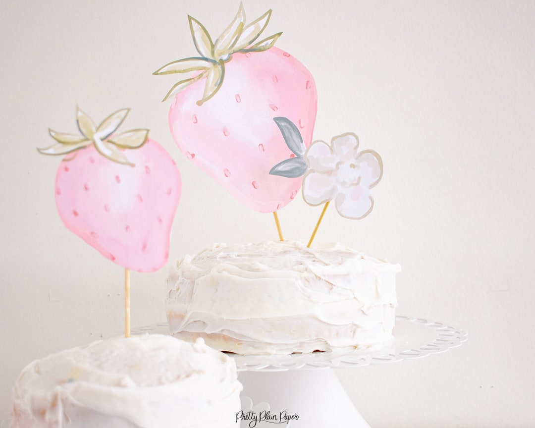 Strawberry Cake Topper - Watercolor Printable Download 1015 for a ...