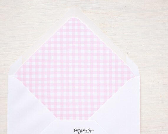Pink Gingham Watercolor Printable A7 Envelope Liner Download | Etsy