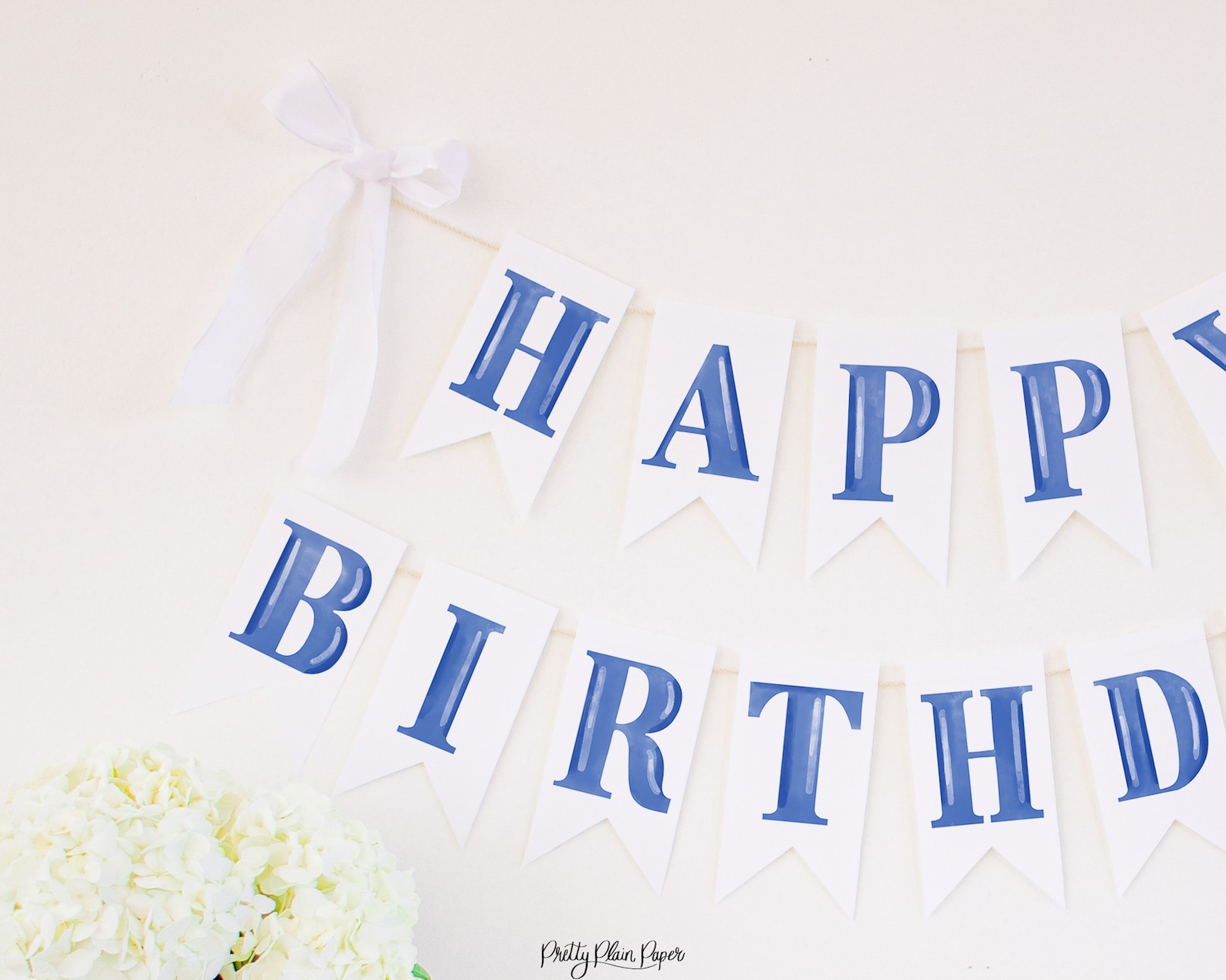 Dark Blue Watercolor Happy Birthday Banner Printable | Etsy