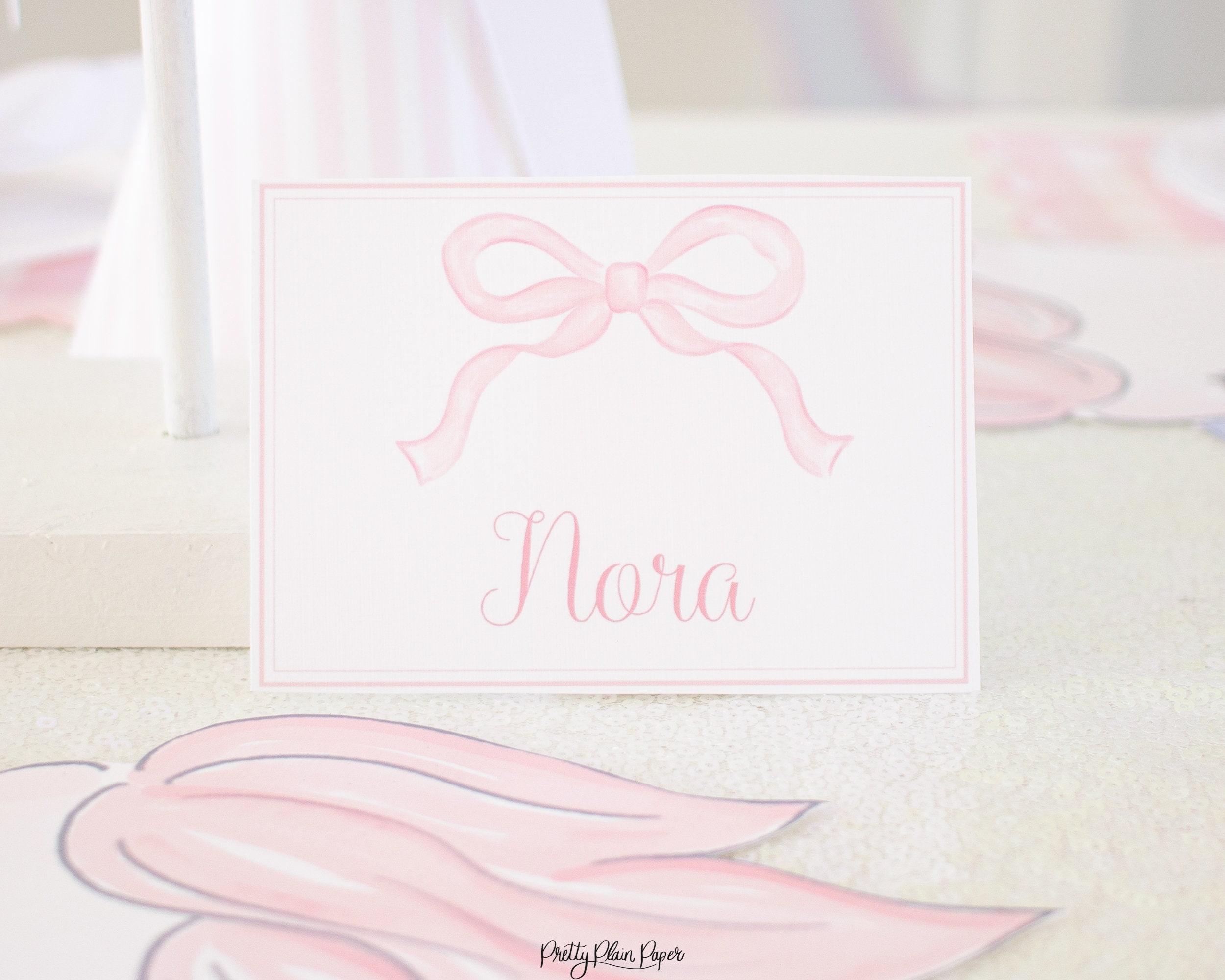 Pink Bow Place Cards Editable Printable Download 1042 | Etsy