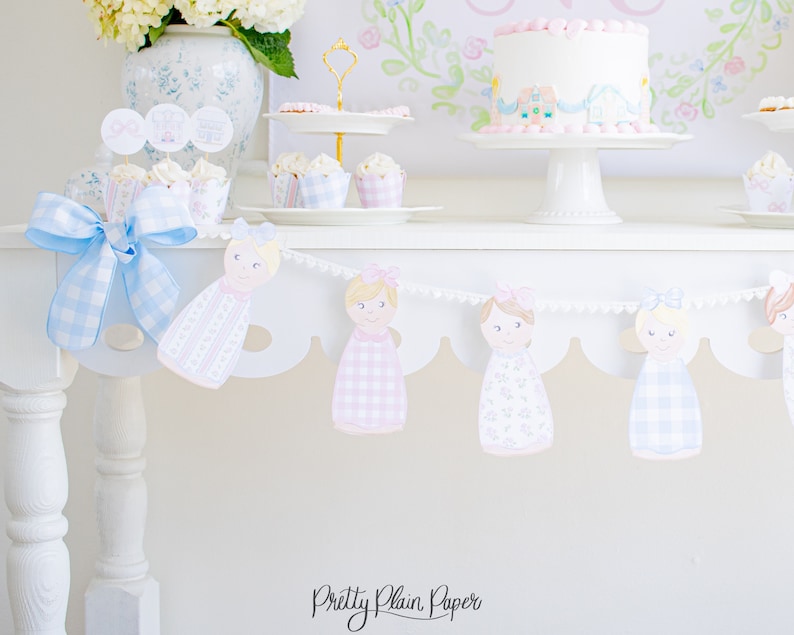 Watercolor Peg Doll Banner | Printable Download | Watercolor Wooden Peg ...