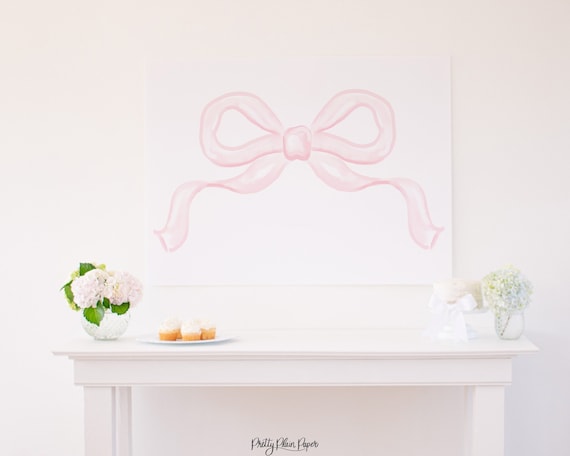 Watercolor Pink Bow Backdrop Banner Printable Pink Bow - Etsy