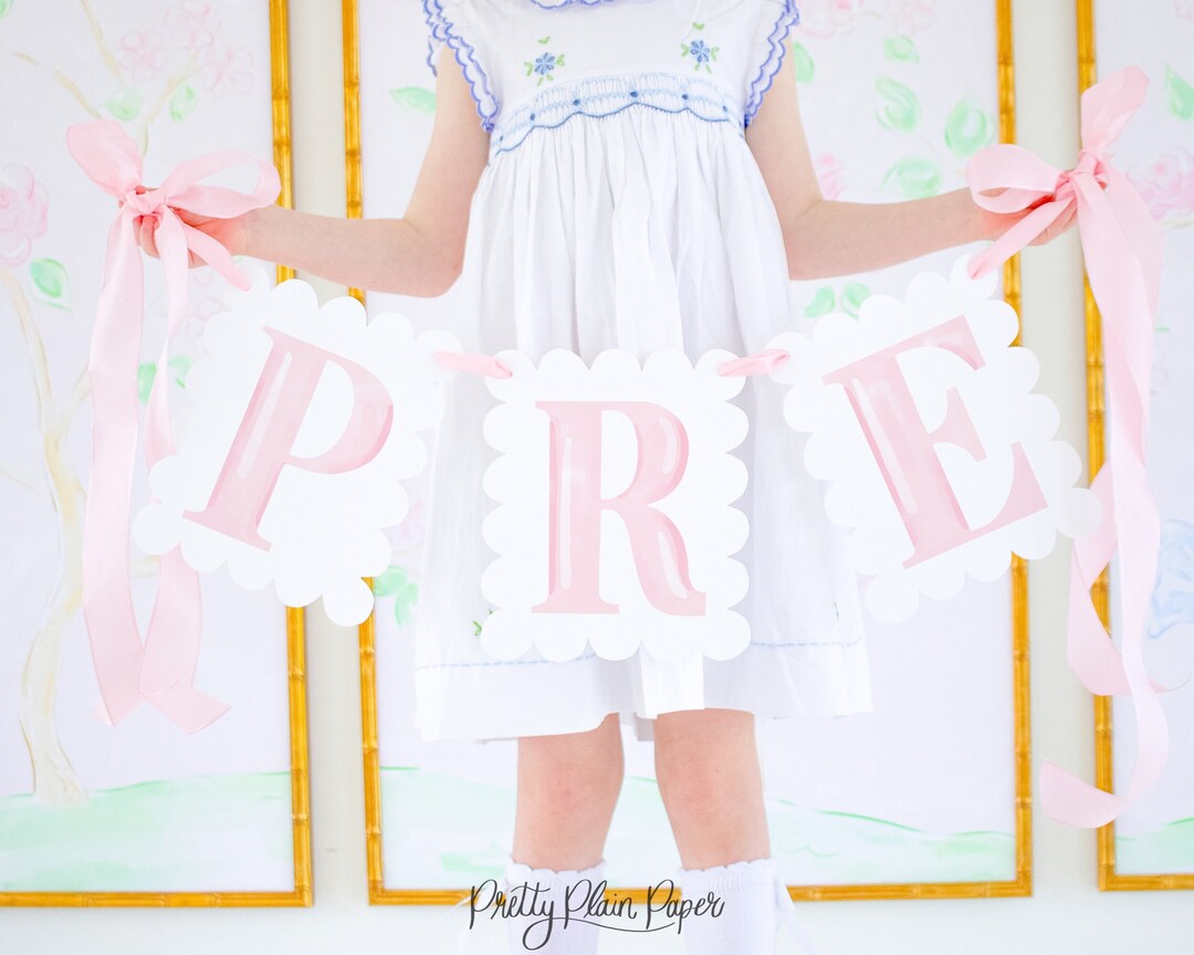 Preschool Banner | Watercolor Pink Scallop Edge Banner | PDF Printable ...