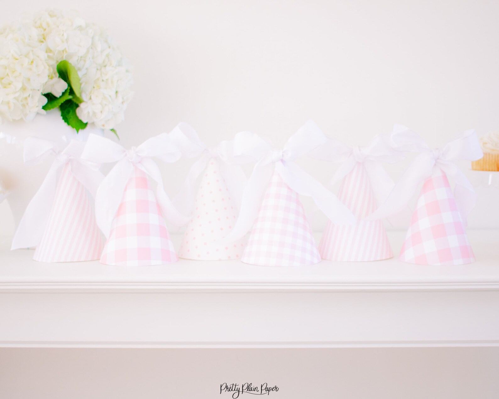 Pink Gingham Party Hats Printable Download Template 5002 | Etsy