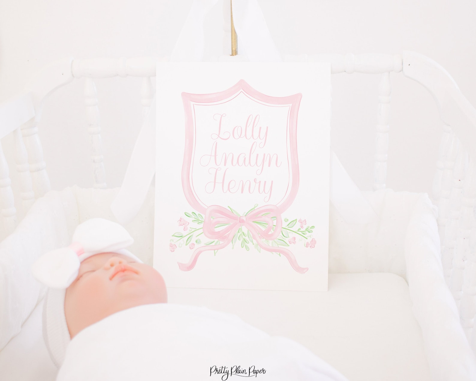 Hospital Baby Sign Printable | 8x10 | Watercolor Pink Crest | Baby ...