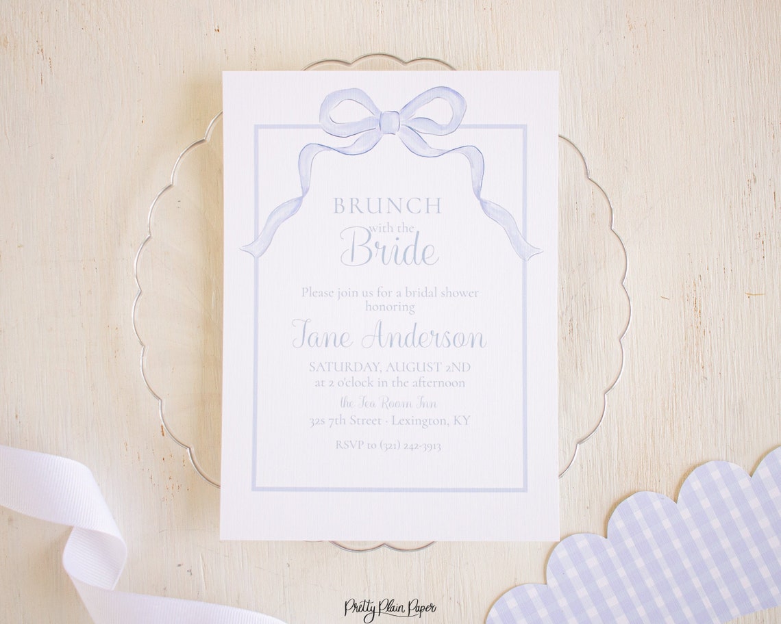 Watercolor Blue Bow Bridal Shower Invitation Bow Theme - Etsy
