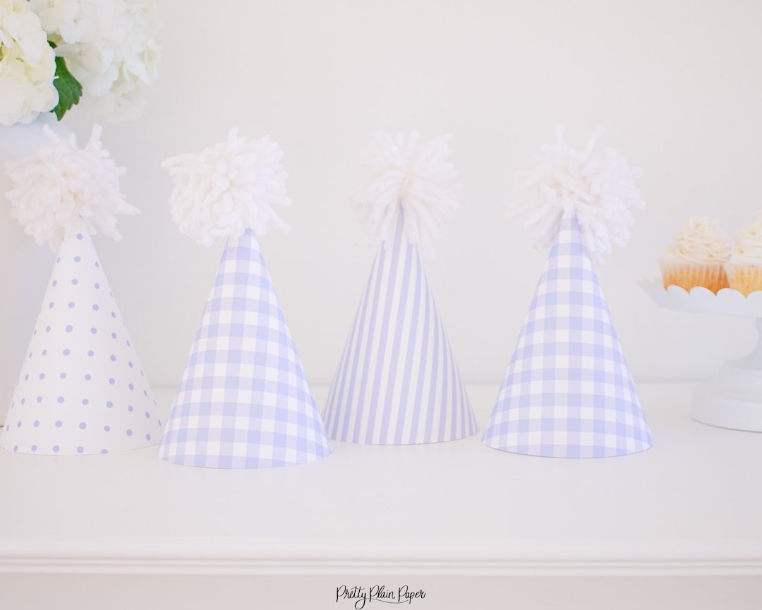 Blue Gingham Party Hats Template | Printable Download | 2003 2004 2005 ...