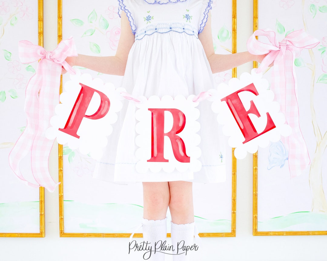 Preschool Banner | Watercolor Red Scallop Edge Banner | PDF Printable ...