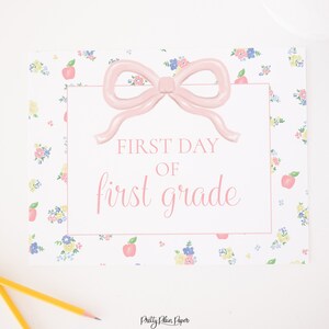 Floral & Pink Bow First Day of School Sign | Watercolor First Day of ...