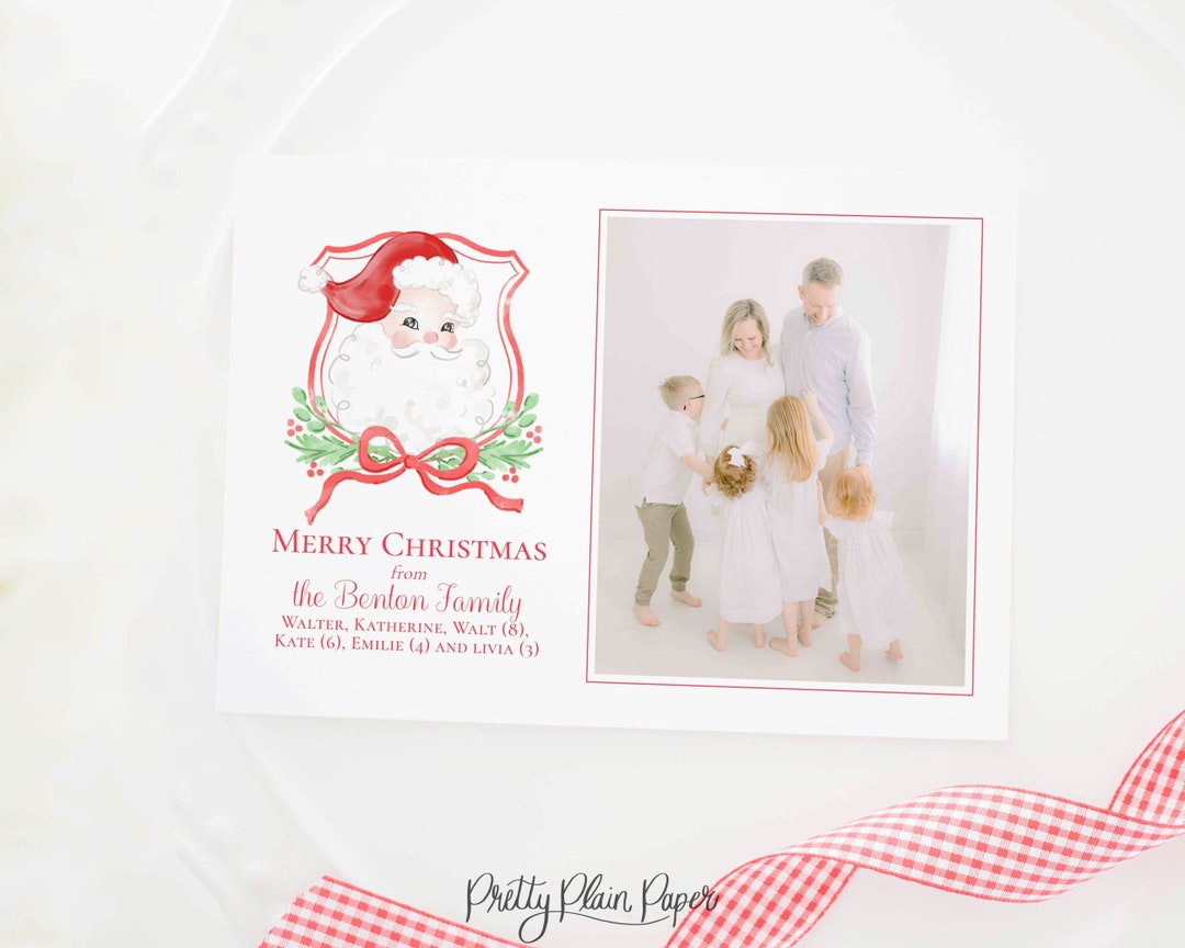 Watercolor Santa Crest | Traditional Red Santa | Christmas Card With ...