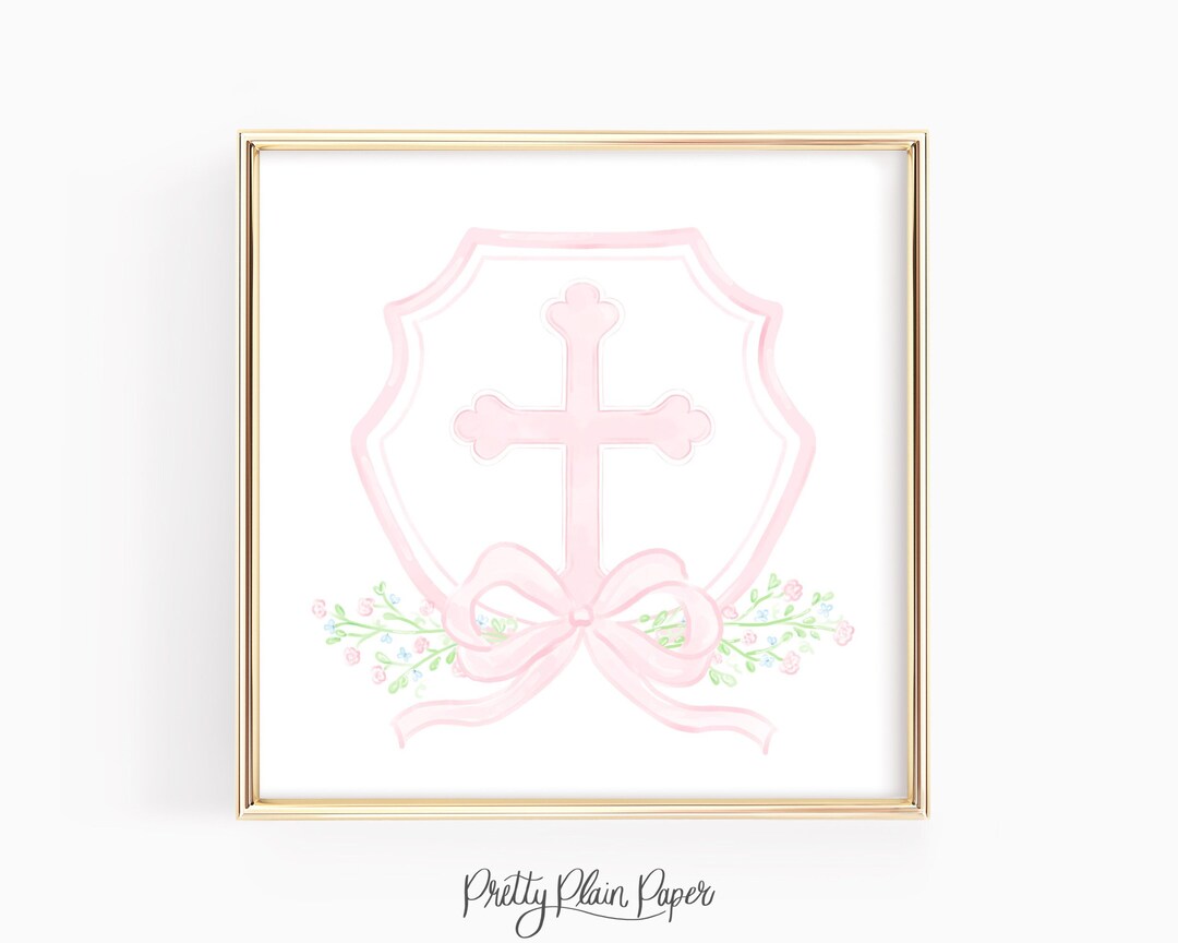 Watercolor Cross Print | 6x6 | Printable | Floral Cross With Bows ...
